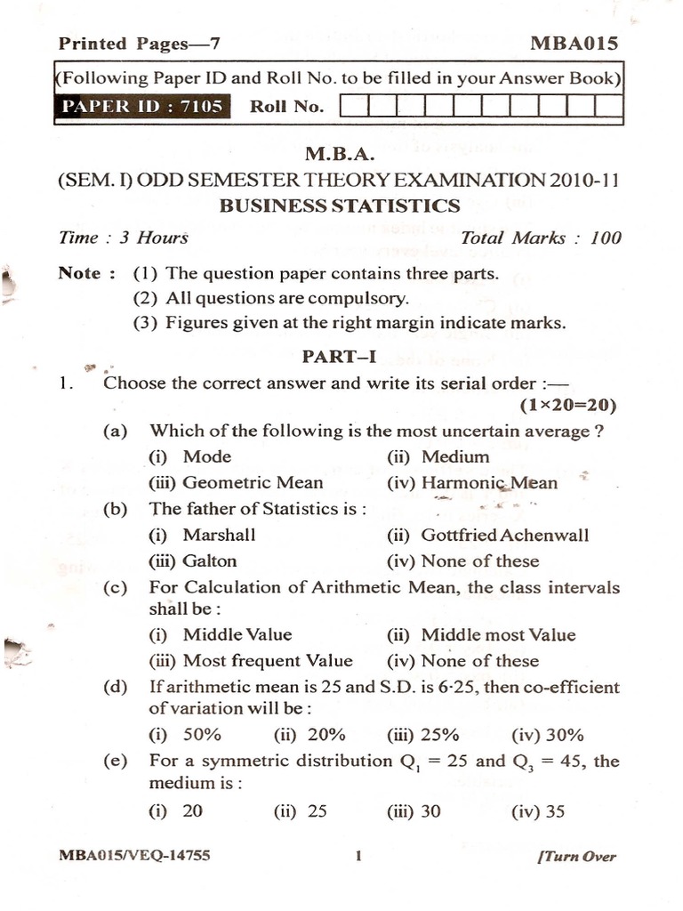 MBA Business Statistics Exam Questions and Answers | PDF | Linear Trend ...