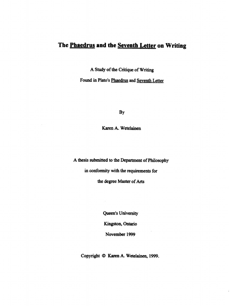 Phaedrus and The Seventh Letter On Writing | PDF | Plato | Rhetoric