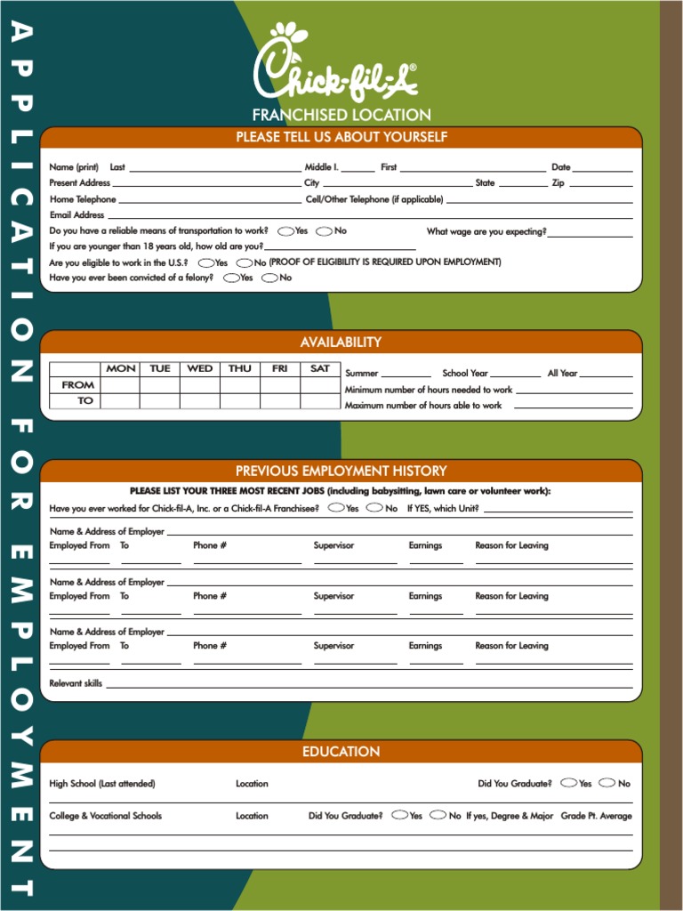 Chick Fil A Job Application Form | PDF | Franchising | Job Interview