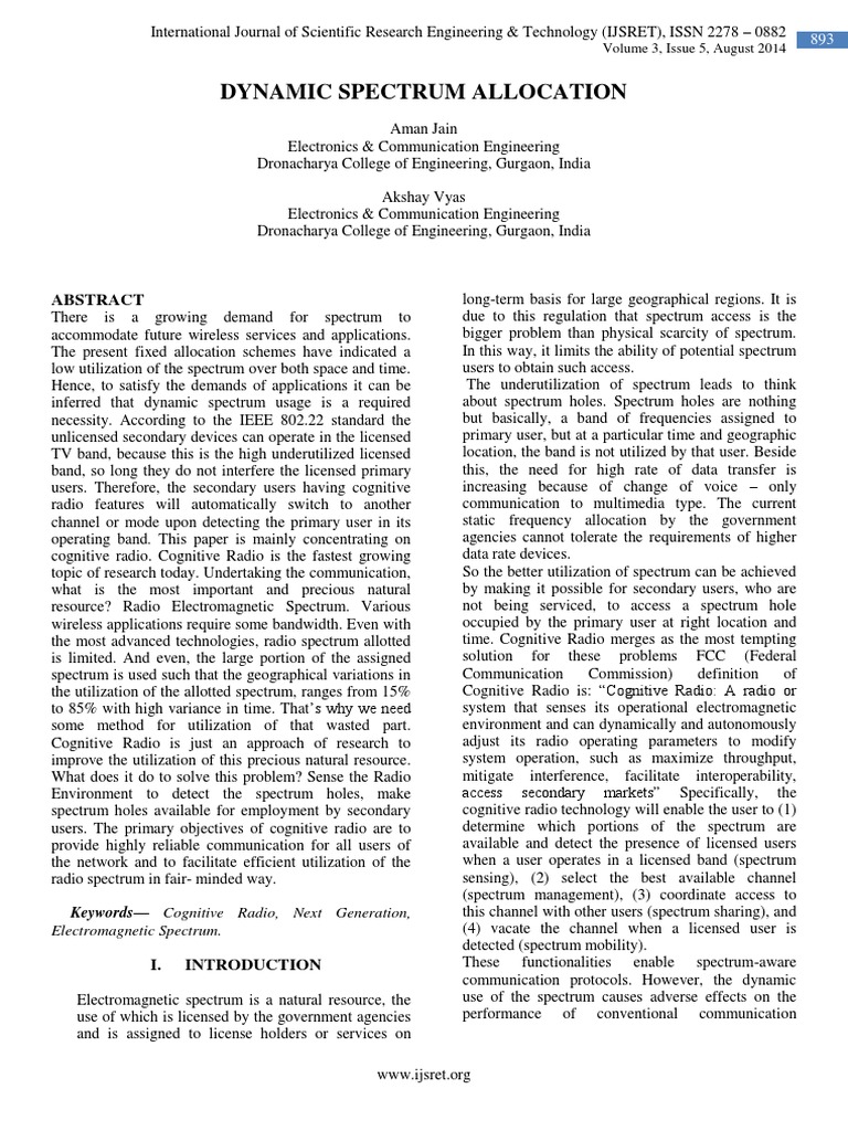 Dynamic Spectrum Allocation Pdf Cognitive Radio Radio Spectrum