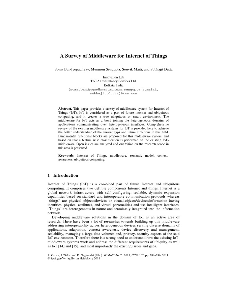Survey of Middleware For IoTs | PDF | Internet Of Things | Computer Network