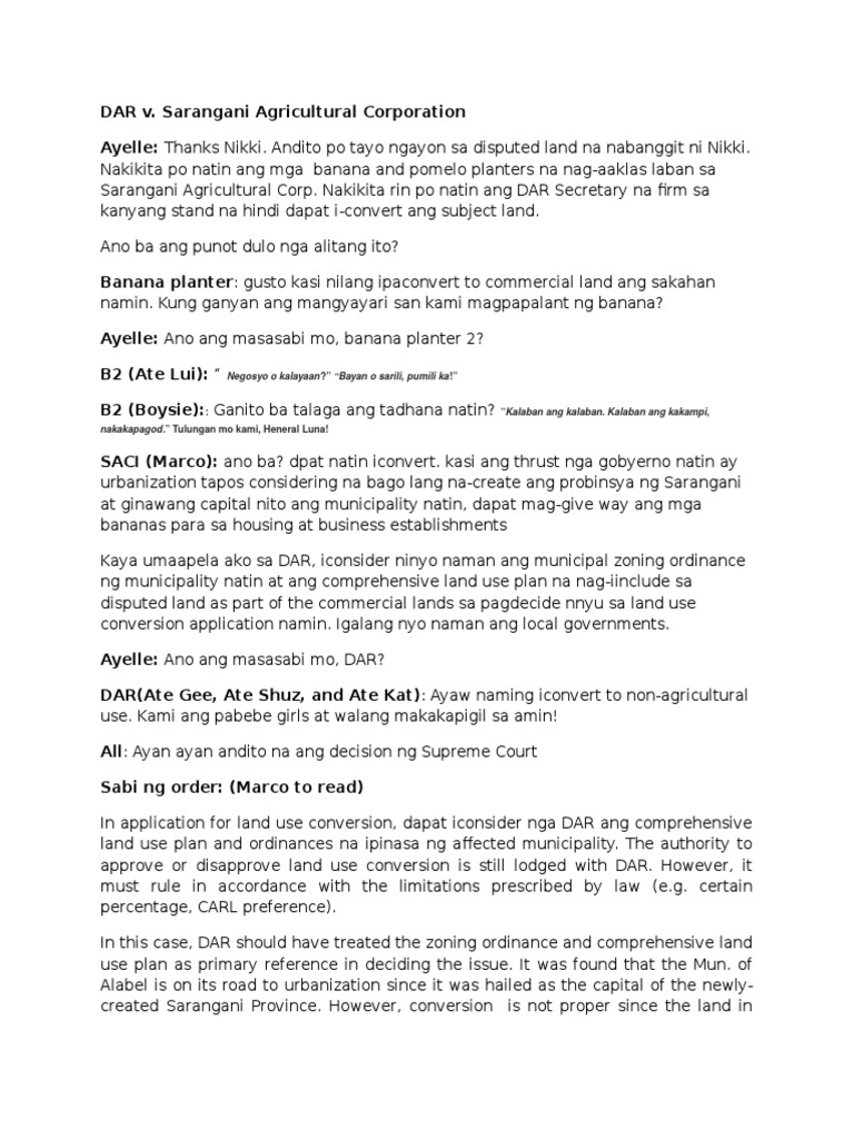 DAR v. Sarangani Script | PDF | Land Management | Urbanization
