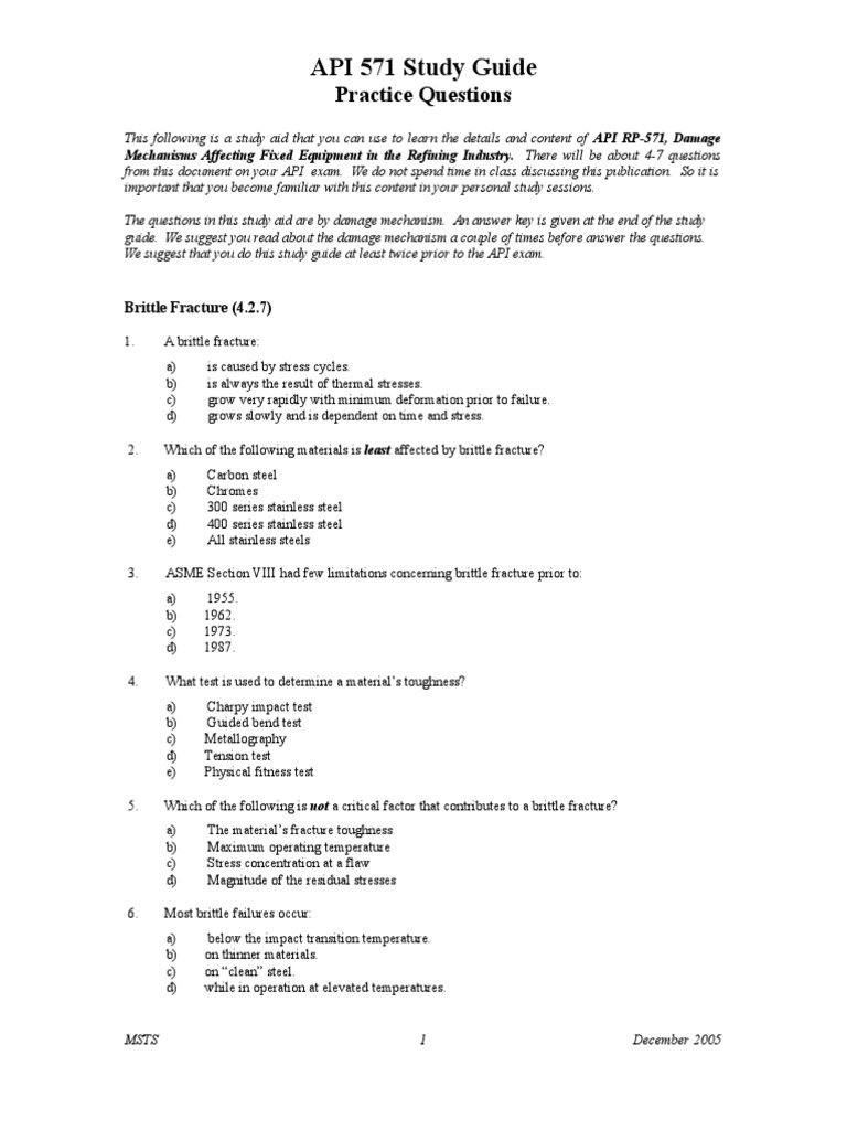API 571 Exam Prep Guide | PDF | Corrosion | Fracture