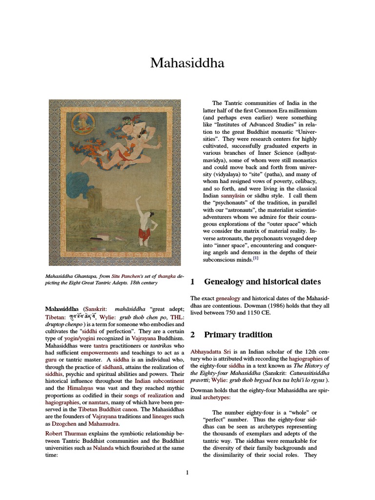 An Overview of the Mahasiddha Tradition in India and its Influence on ...