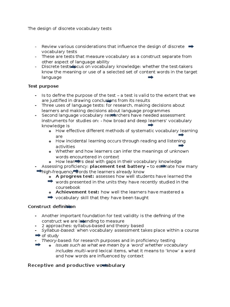The Design of Discrete Vocabulary Tests | PDF | Vocabulary ...