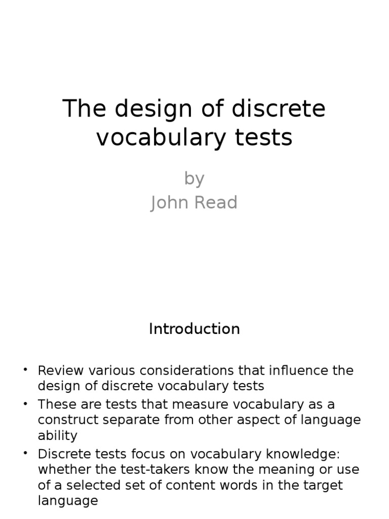 The Design of Discrete Vocabulary Tests | PDF | Vocabulary ...