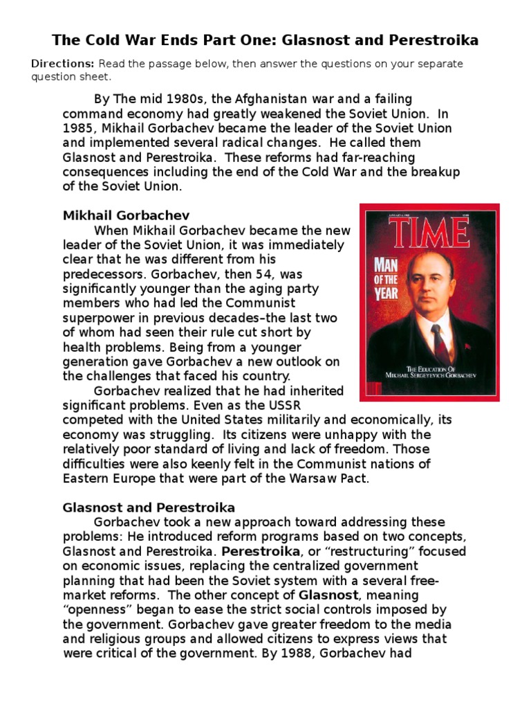 Research Log The Cold War Ends - Glasnost and Perestroika | PDF ...