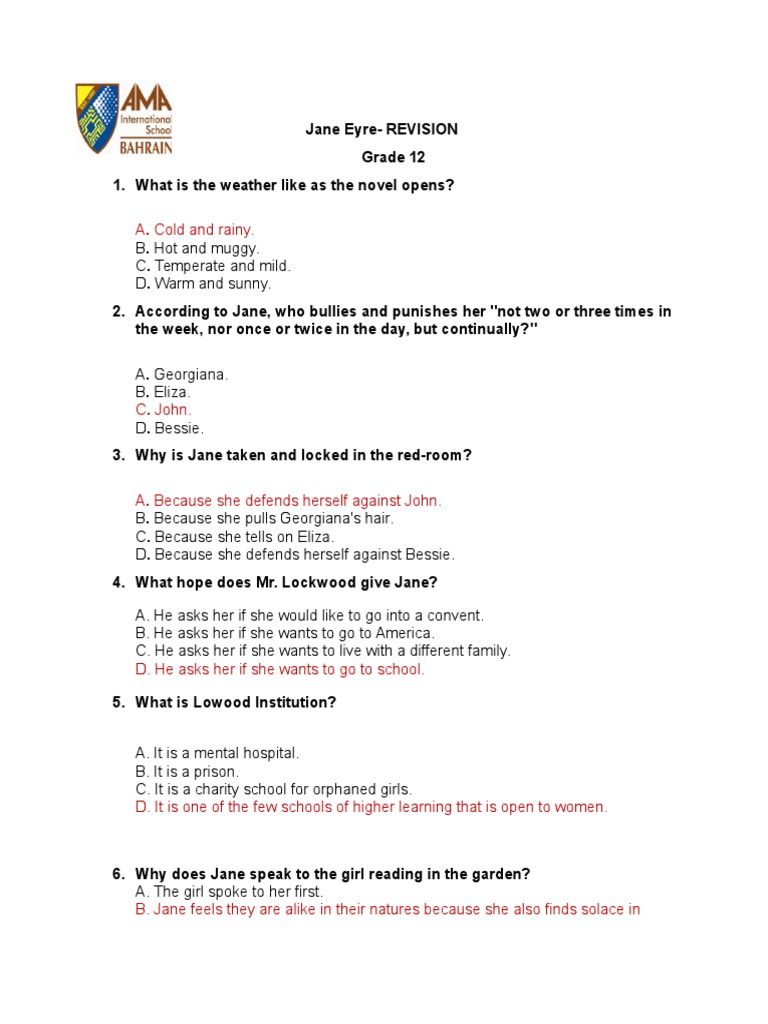 Jane Eyre Revision Questions and Answers | PDF | Jane Eyre