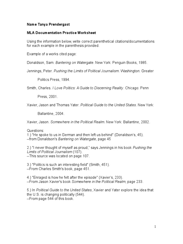 MLA Practice | PDF | Citation | Bracket