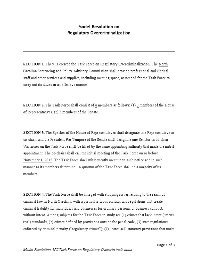 Model Resolution On Regulatory Overcriminalization | PDF | United ...