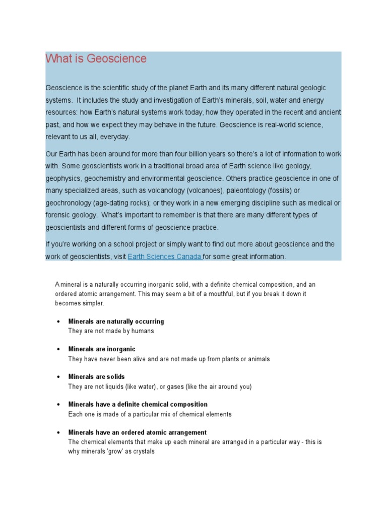 What Is Geoscience: Earth Sciences Canada | PDF | Earth Sciences | Minerals