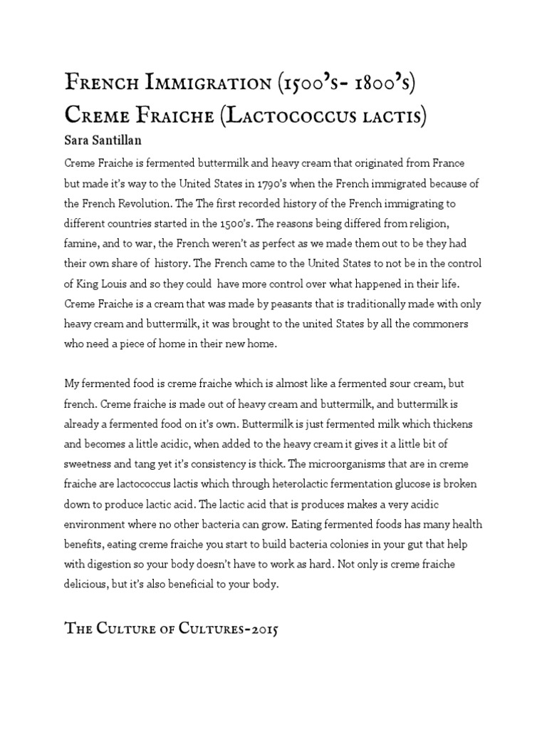 French Immigration and Creme Fraiche History | PDF