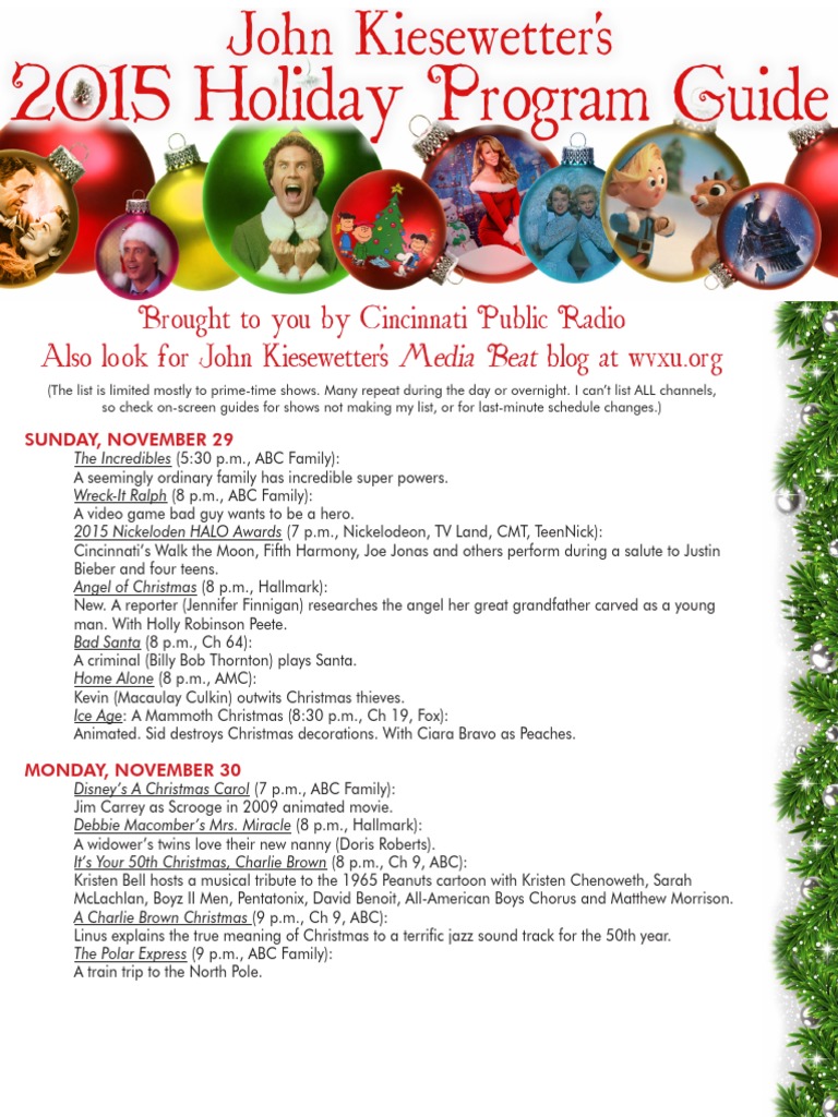 2015 Holiday Television Guide | PDF | Christmas Music | Santa Claus