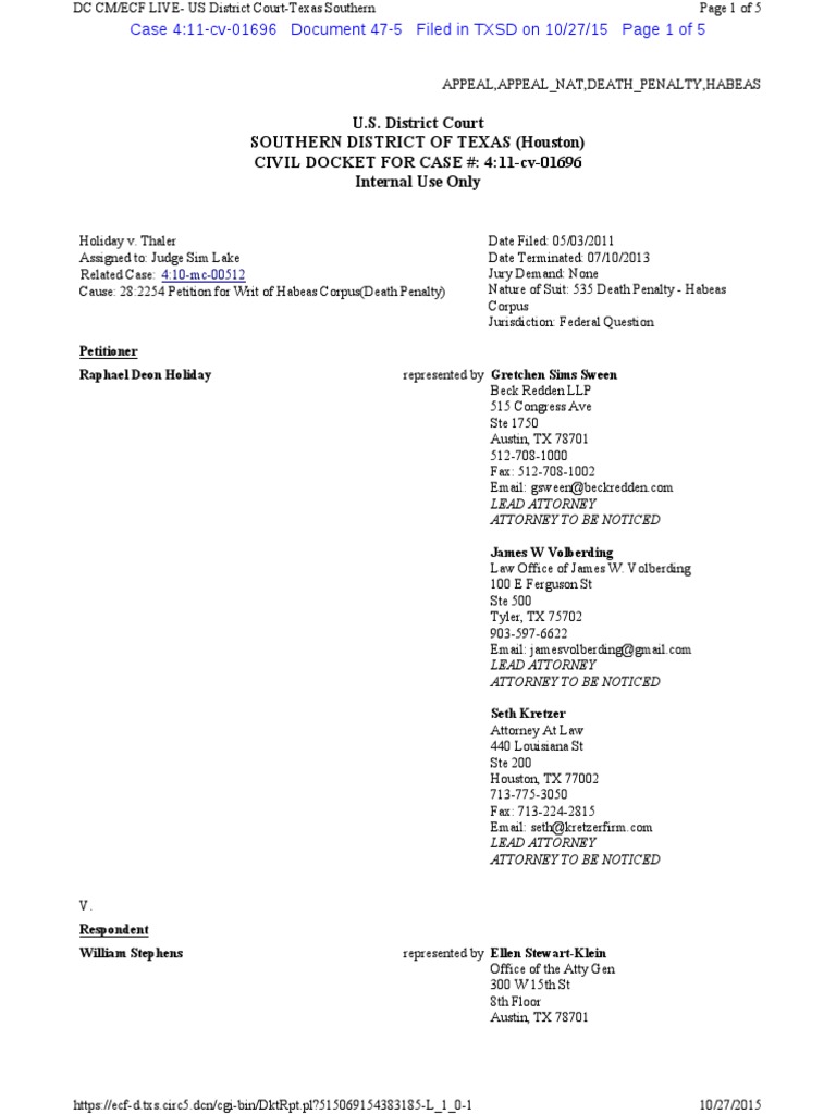 Holiday 47-5 Docket Sheet | PDF | Cm/Ecf | United States Courts Of Appeals