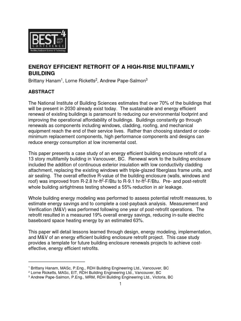 Energy Efficient Retrofit of A High Rise Multifamily Building | PDF ...