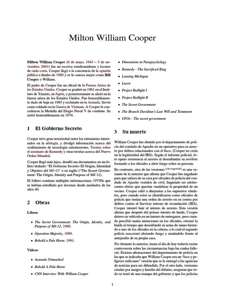 Milton William Cooper | PDF | Ufología | Teoría marginal