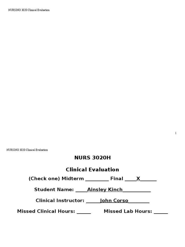Nursing 3020 Final Clinical Evaluation | PDF | Nursing | Pain