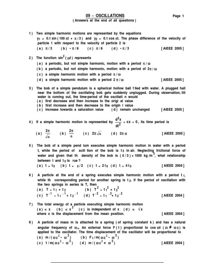 SHM Test Sheet | PDF | Oscillation | Pendulum