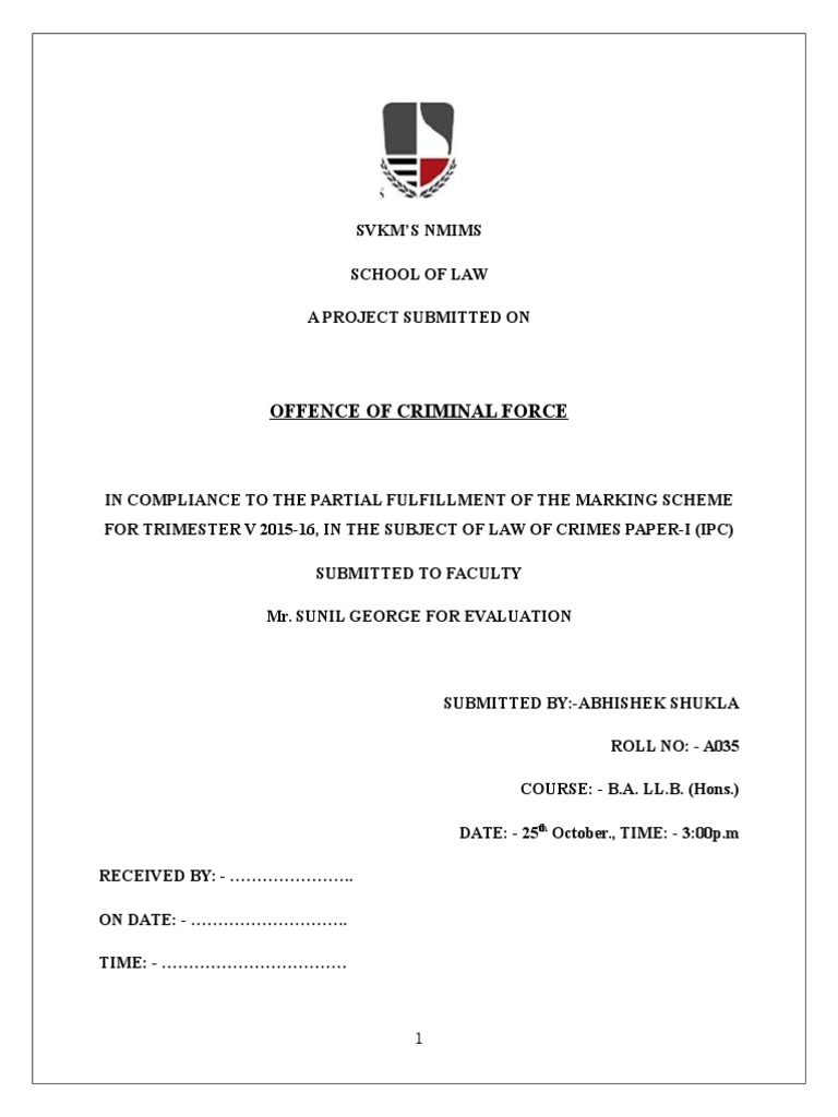 Law of Crimes - I (IPC) Project | PDF | Assault | Battery (Crime)