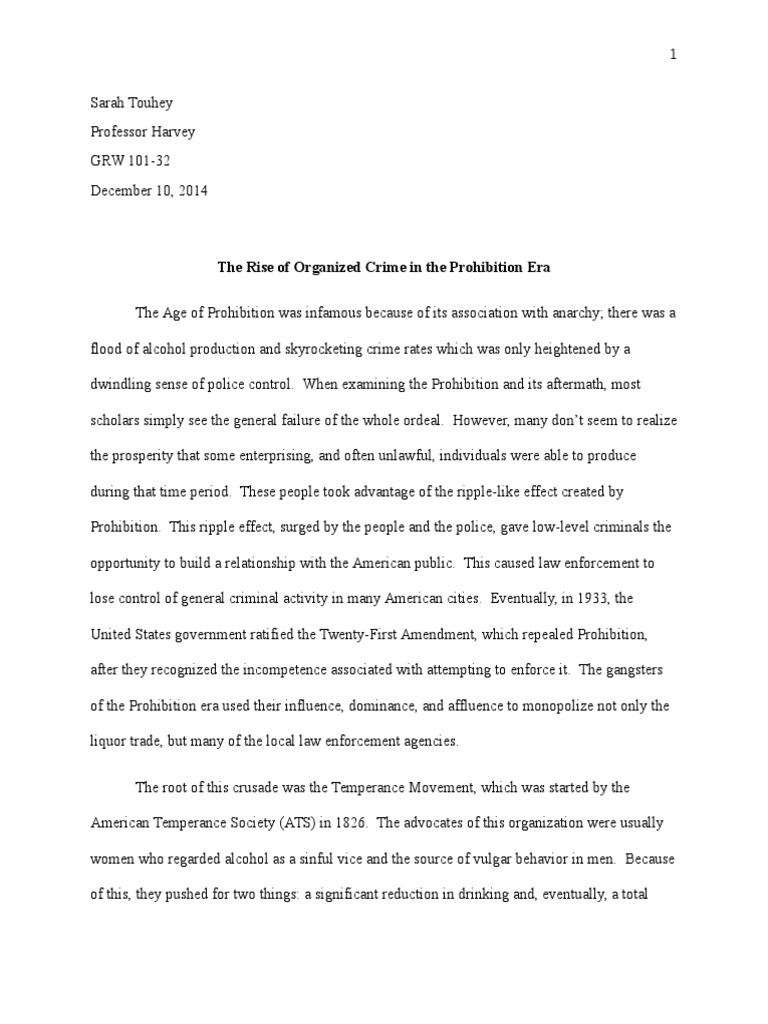 Organized Crime During The Prohibition | PDF | Prohibition | United ...