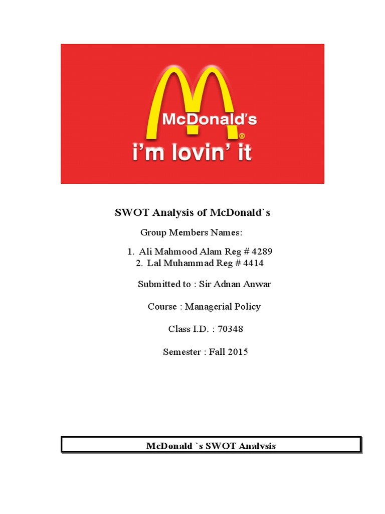 Mcdonalds SWOT Analysis | Mc Donald's | Fast Food Restaurants