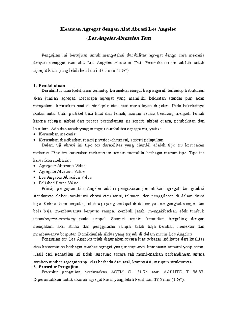 Keausan Agregat Dengan Alat Abrasi Los Angeles | PDF