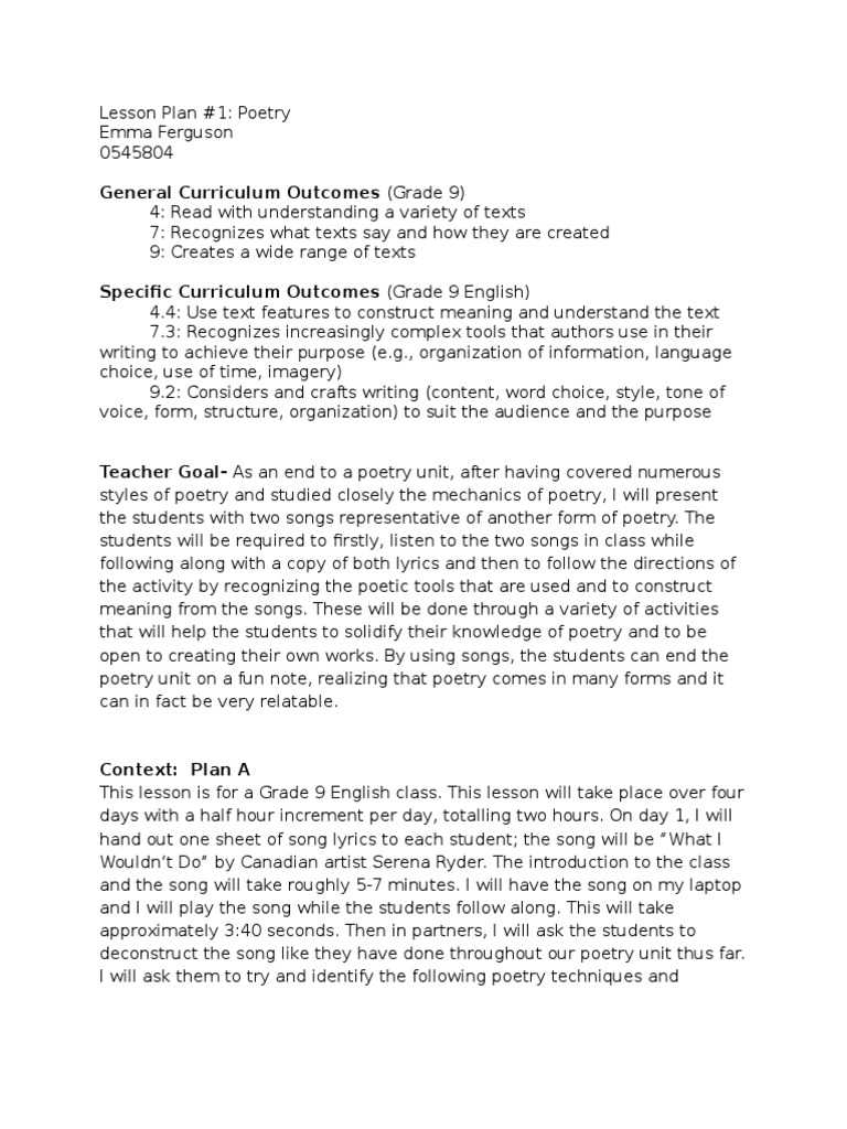 General Curriculum Outcomes (Grade 9) | PDF | Poetry | Curriculum