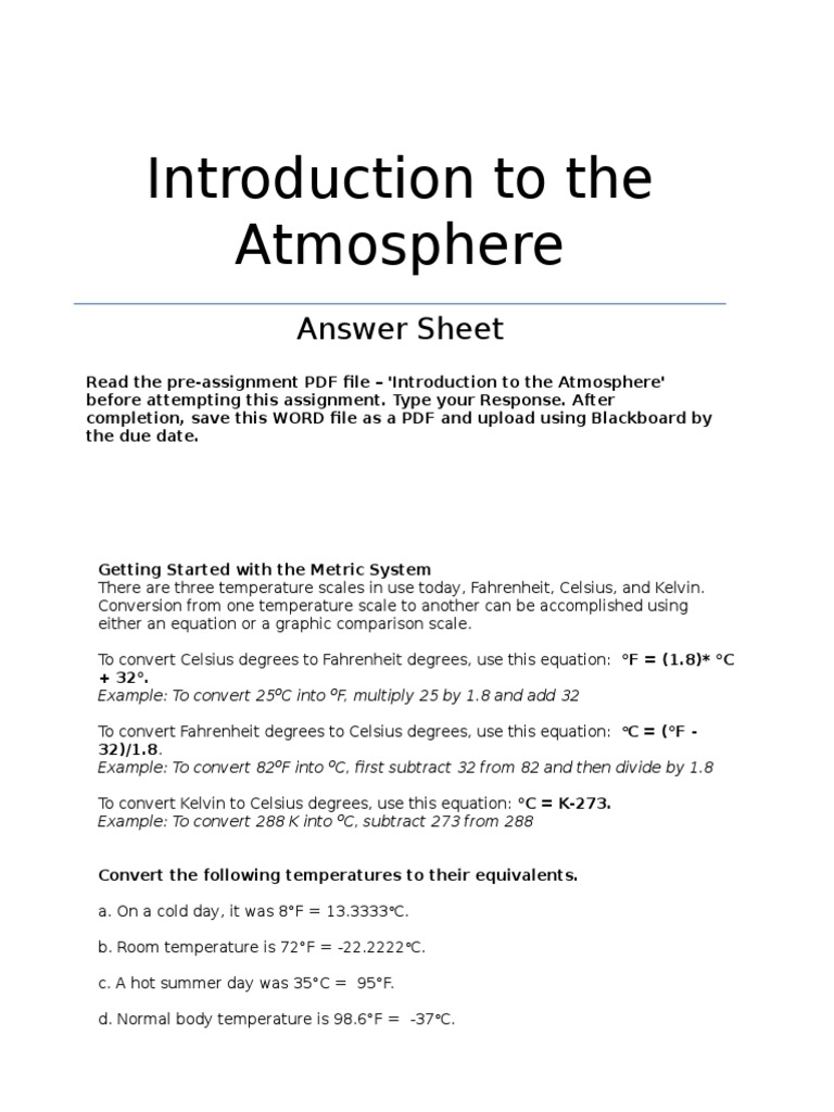 Atmosphere Assignment | PDF | Atmosphere Of Earth | Fahrenheit