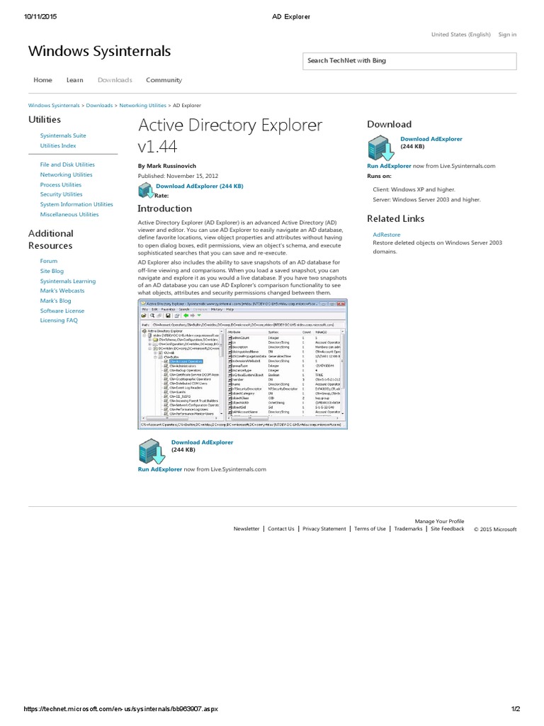 Active Directory Explorer v1.44: Windows Sysinternals | PDF
