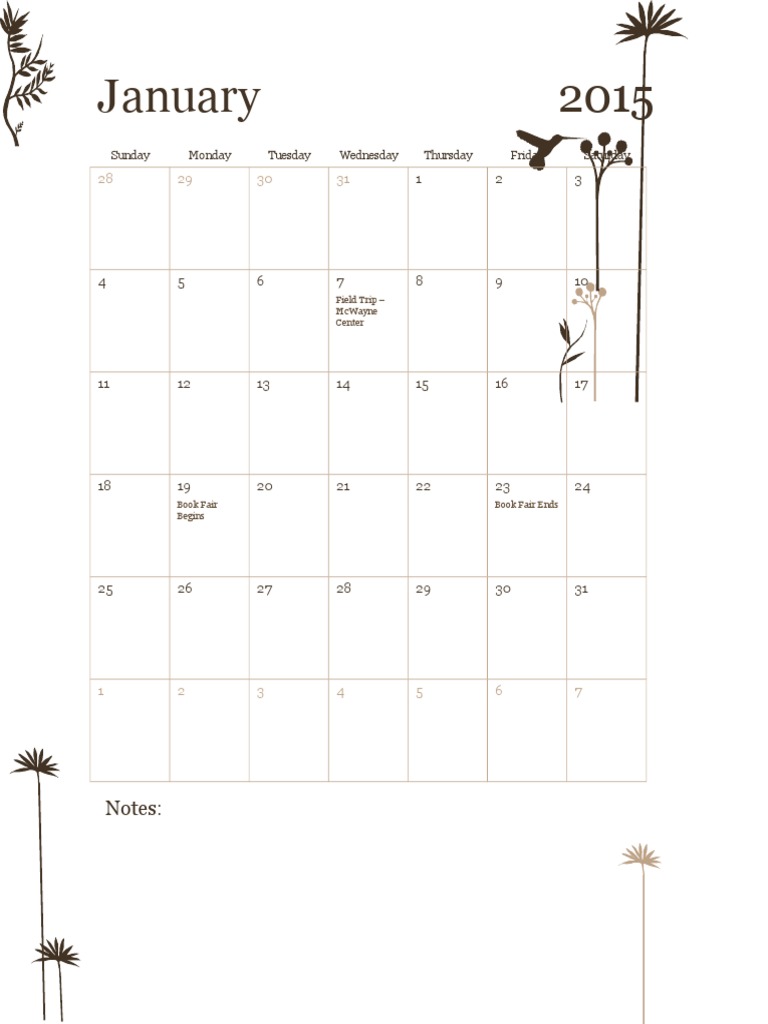January 2015 Calendar Overview | PDF