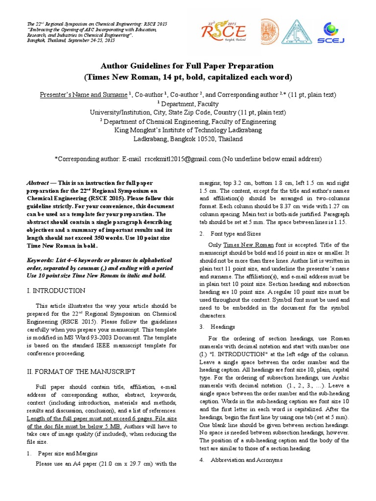 Full Paper Template - RSCE2015 | PDF | Abstract (Summary) | Note ...
