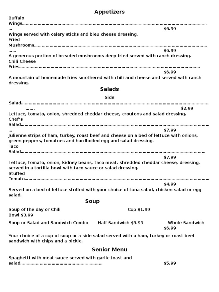Grandma's Table Menu | PDF | Hamburgers | French Fries