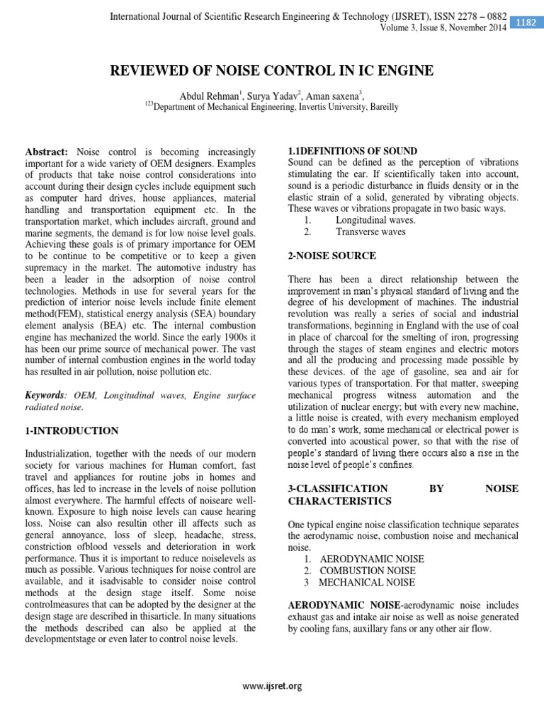 Reviewed of Noise Control in Ic Engine | PDF | Internal Combustion ...