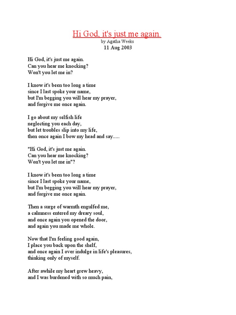 Hi God, It's Just Me Again. | PDF