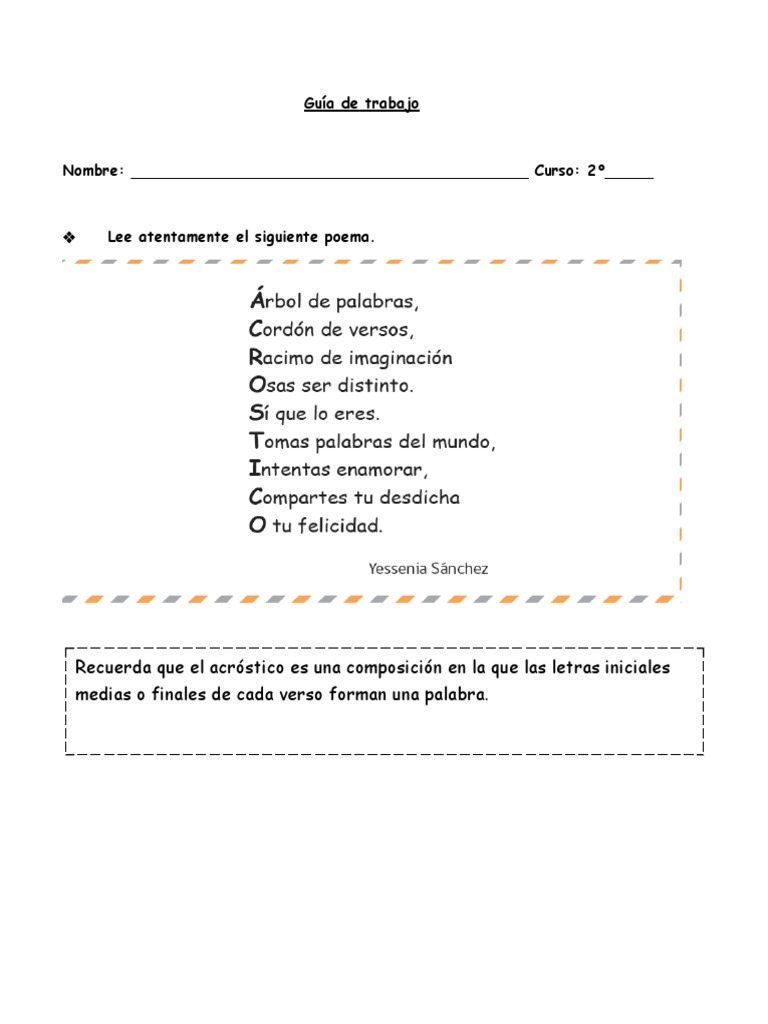 Guia de Trabajo Acróstico | PDF | Poesía