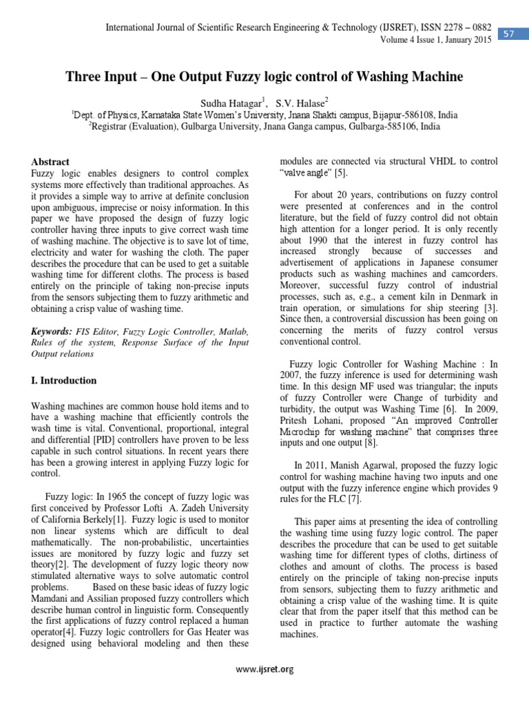 Fuzzy Logic Control for Washing Machines | PDF | Fuzzy Logic | Washing ...