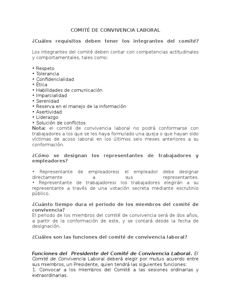 Comité de Convivencia Laboral | PDF | Derecho laboral | Liderazgo