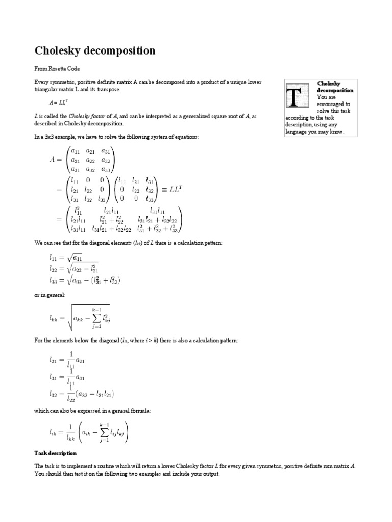 Cholesky Decomposition - Rosetta Code | PDF | Software Development ...
