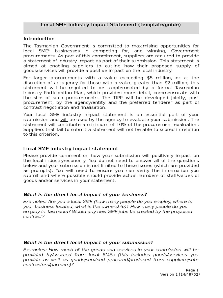 Local SME Industry Impact Statement | PDF | Procurement | Small And ...