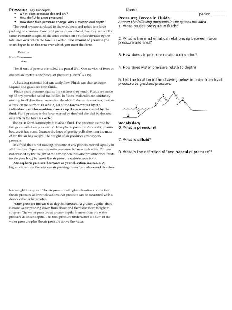 Fluid Pressure Basics for Students | PDF | Atmospheric Pressure | Pressure