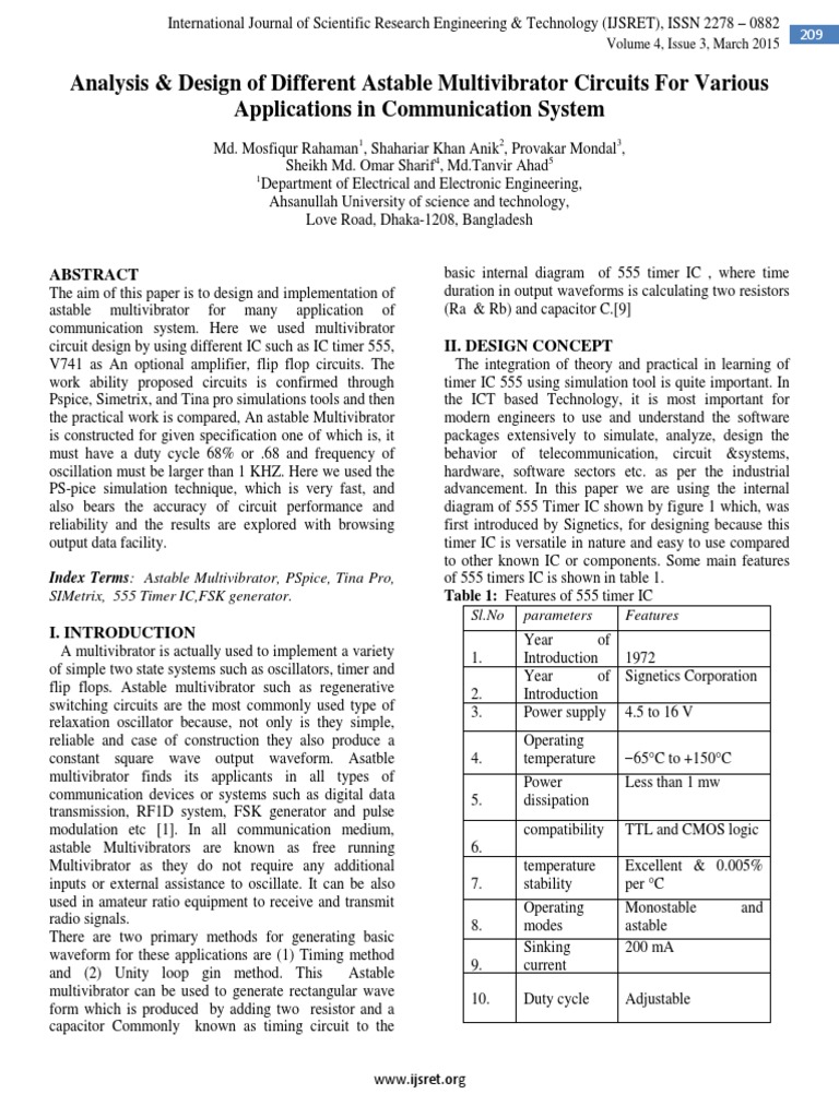 Analysis & Design of Different Astable Multivibrator Circuits For Various Applications in ...