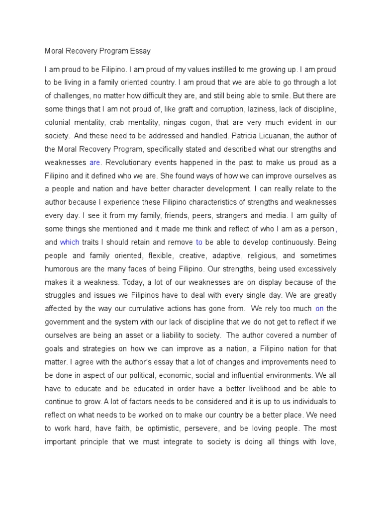 Moral Recovery Program Essay | Psychological Concepts | Psychology ...
