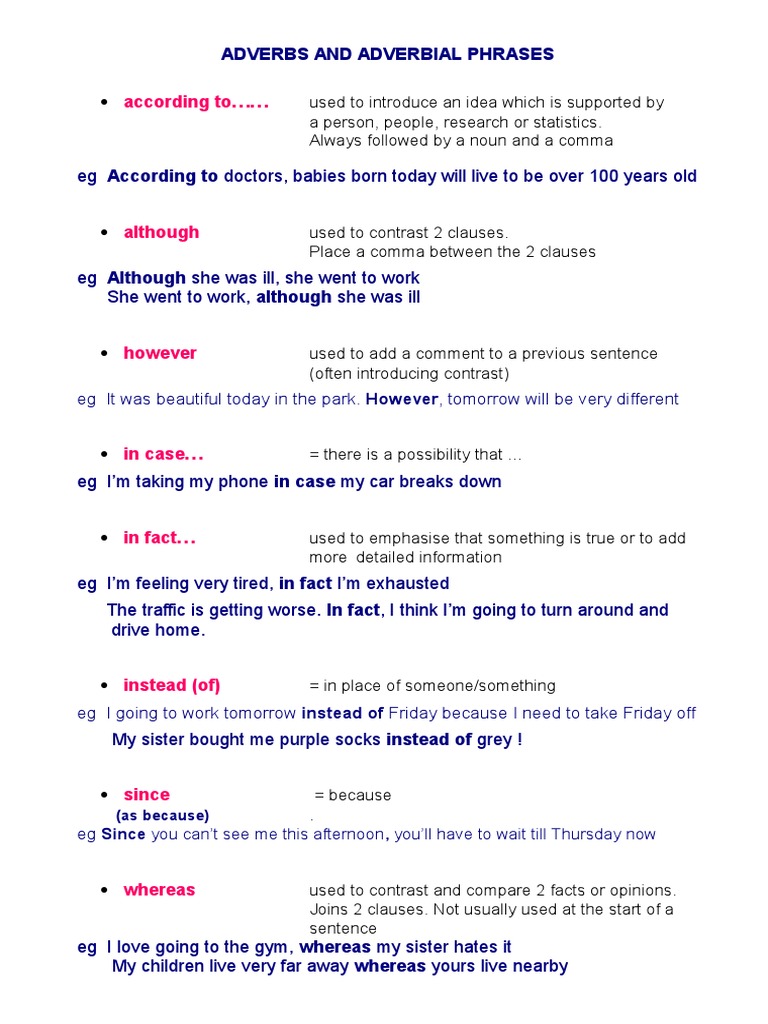 According To : Adverbs and Adverbial Phrases | PDF | Language Arts ...