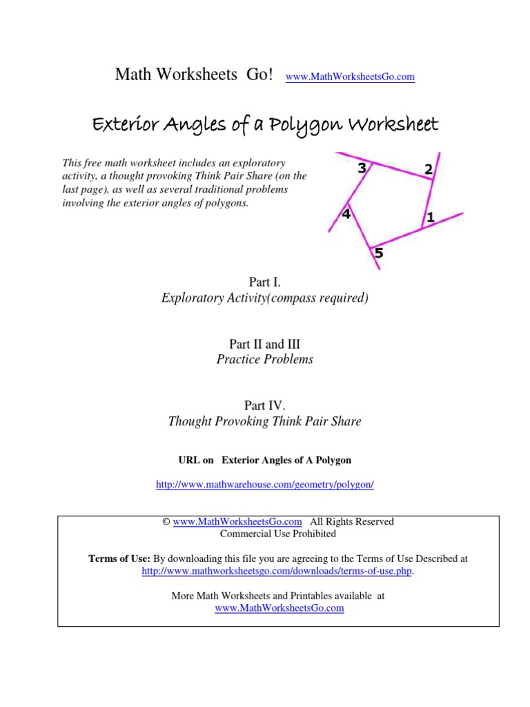 Exterior Angles of Polygon Worskheet | PDF | Angle | Polygon