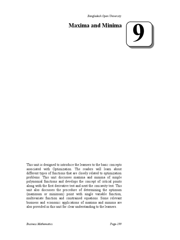 Topic 8 - Maxima Minima | PDF | Maxima And Minima | Mathematical Optimization