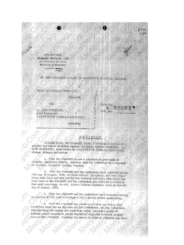 L. Ron Hubbard-Sara Northrup Divorce | PDF