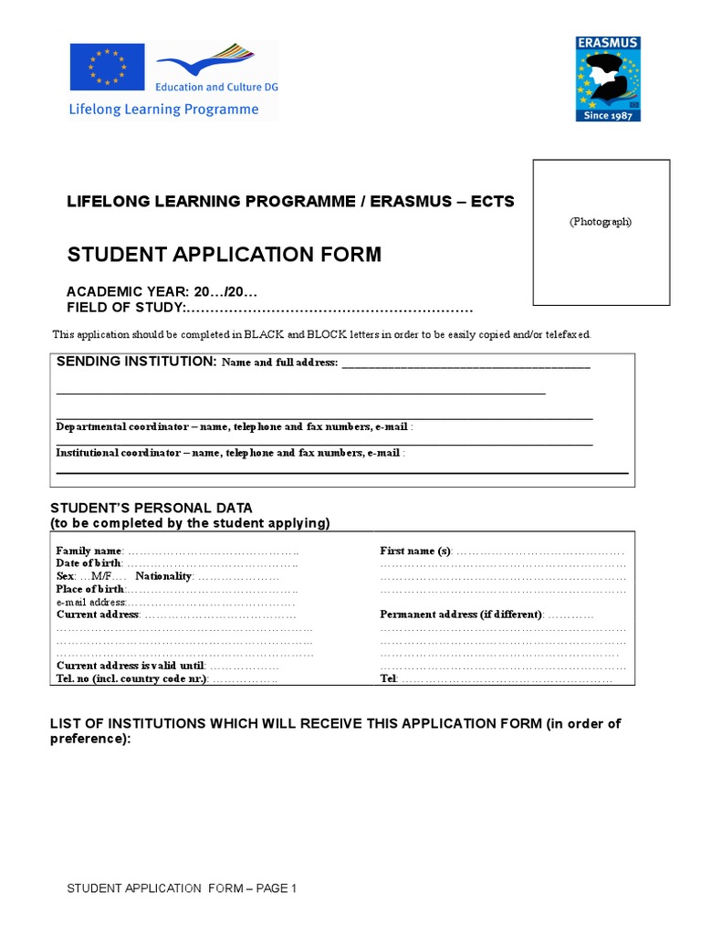 Erasmus ECTS Student Application Form | PDF | Computers