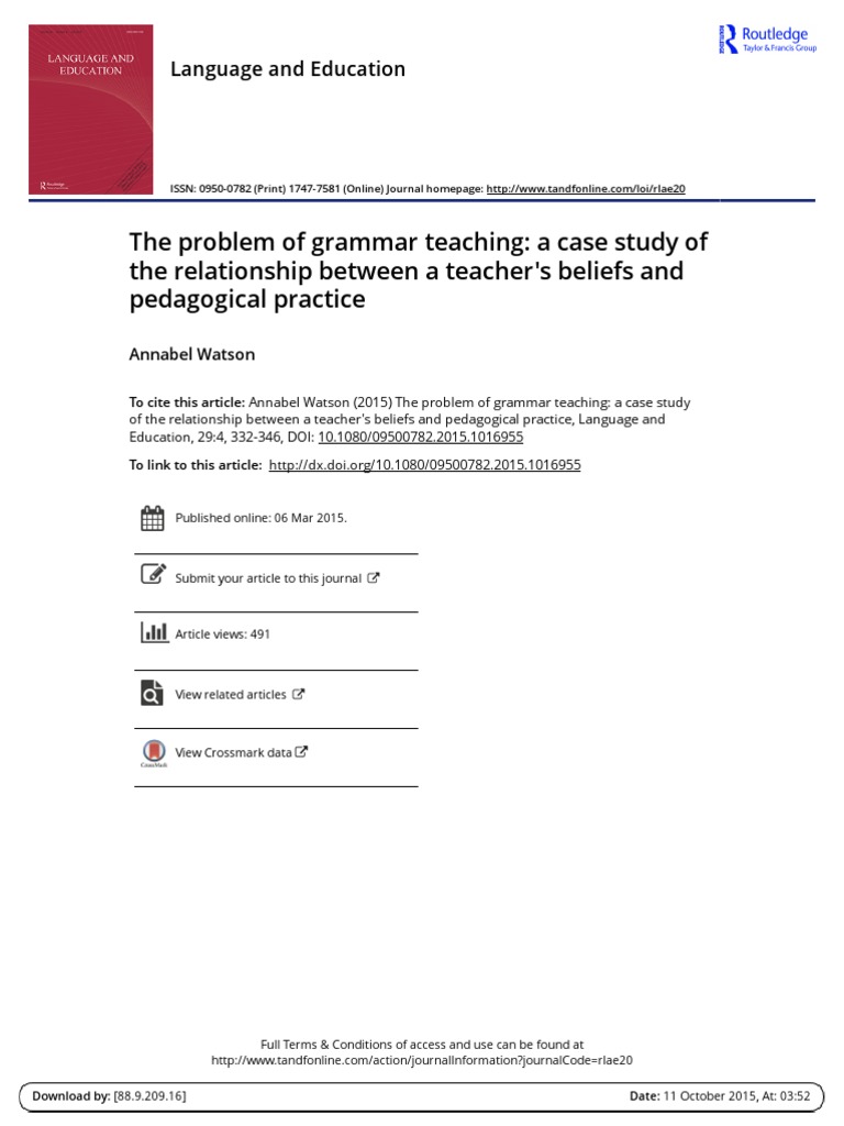 The Problem of Grammar Teaching: A Case Study of The Relationship ...
