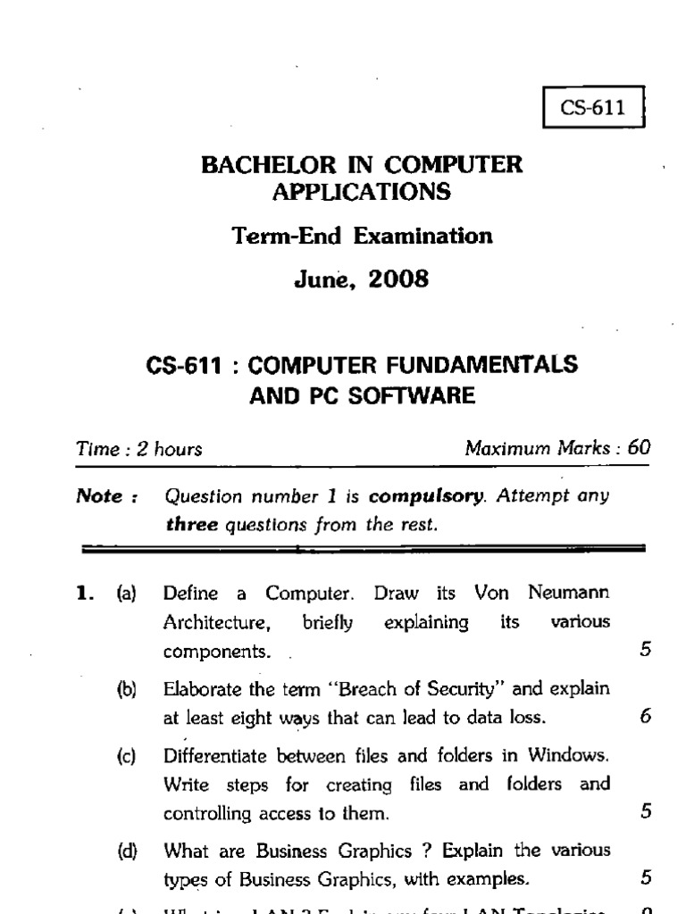 Bachelor in Computer Appucations Term-End Examination June. 2008 | PDF ...
