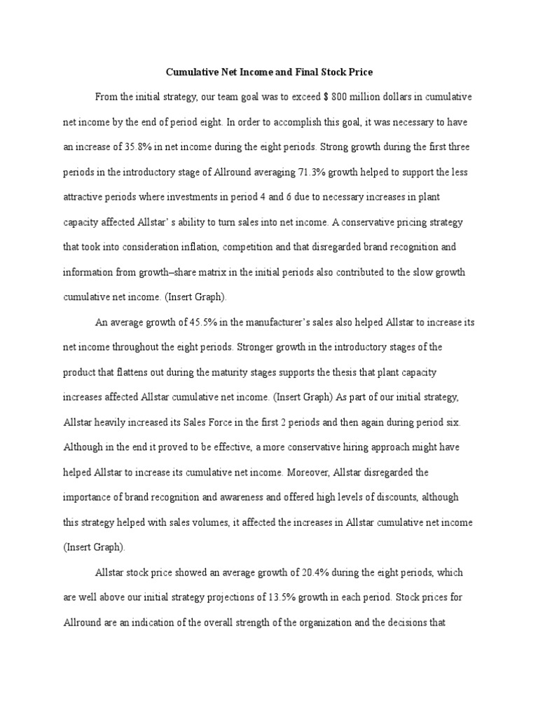 Cumulative Net Income and Final Stock Price | PDF | Pricing | Brand